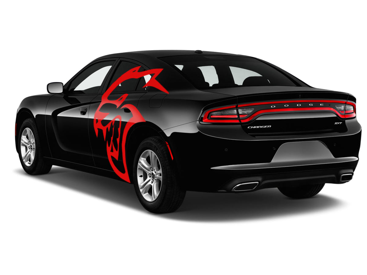 Hellcat Head Decals (Pair) 49" x 45" Self-Healing Vinyl Fits Dodge Cha ...